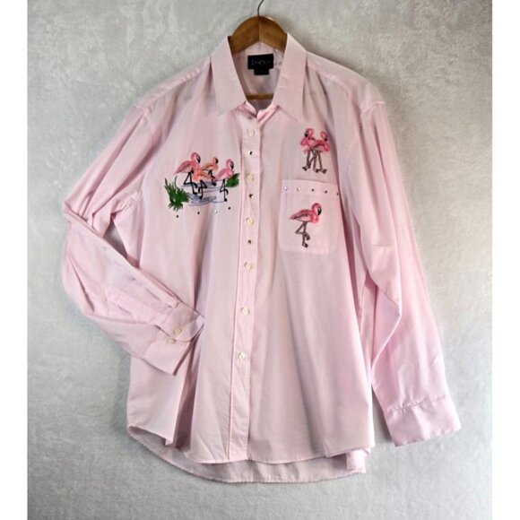 Las Olas | Tops | Womens Pink Flamingo Button Shirt Las Olas Xl Long ...